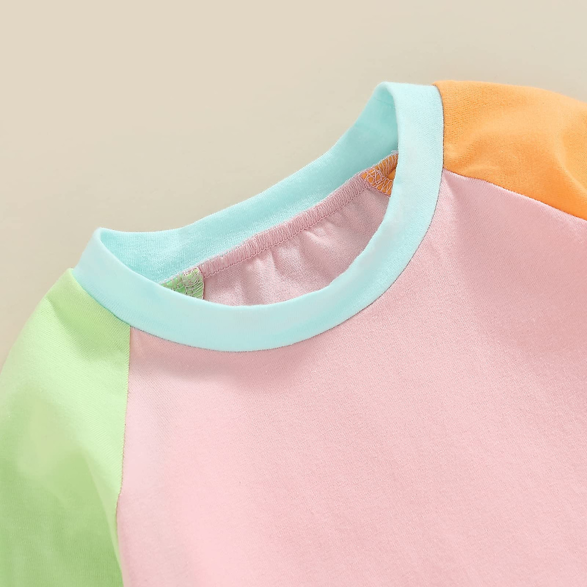 JLKGICF Baby Girl Boy Color Block Sweatshirt Long Sleeve Crewneck Sweater Romper Oversized Onesie Outfit Cute Fall Clothes(D-Green&Orange&Pink, 18-24 Months)