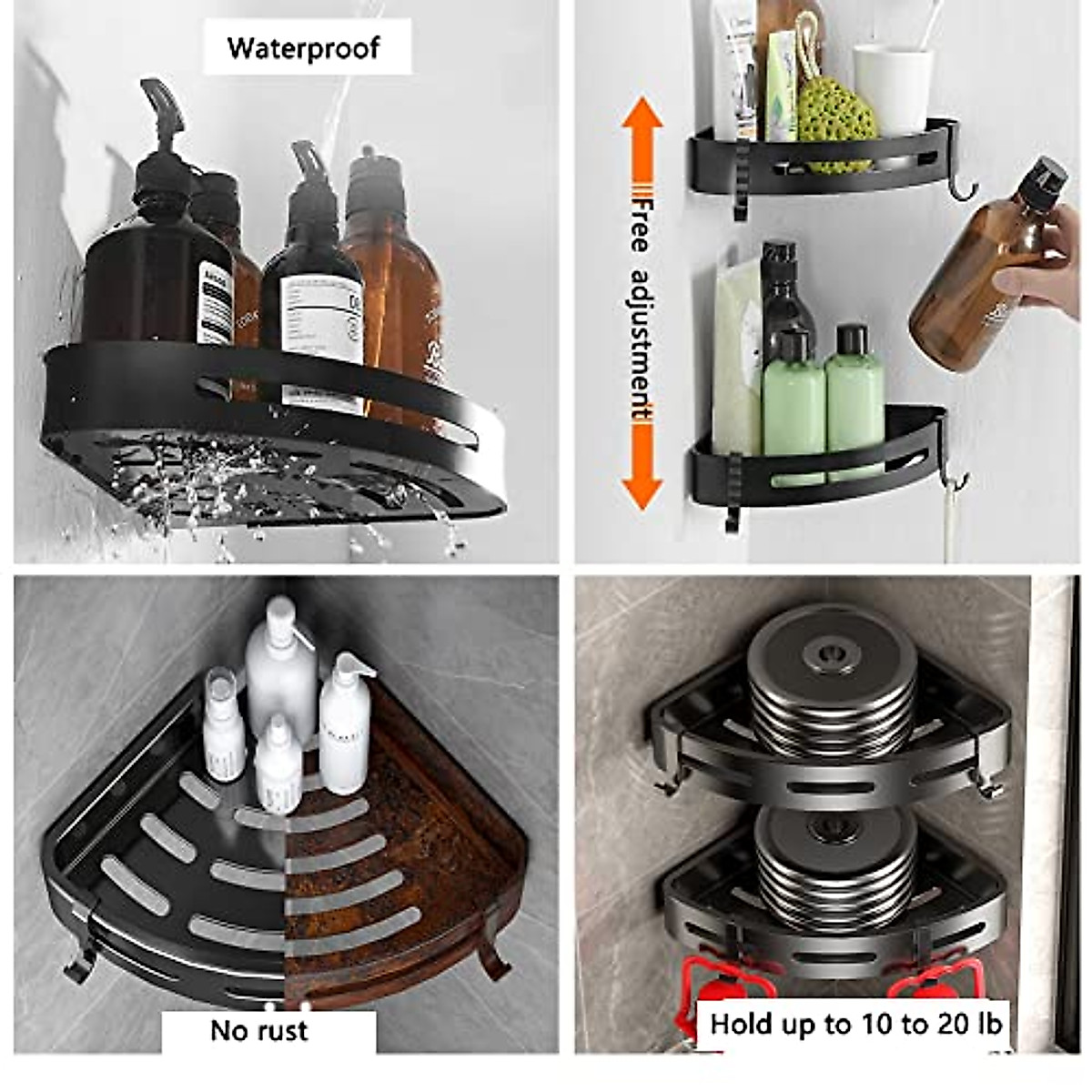 DHDestined Fateful 2 Pack Adhesive Corner Shower Caddy Organizer Shelf, No Drilling Kitchen Racks Shower Organizer Basket, Aluminum Storage Organizer for Shower Bathroom Kitchen Toilet