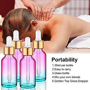 Hethyo 4 pack 2 oz Glass Dropper Bottle with Extra 2 Spray Nozzles 60ml Rainbow Colored Thick Glass Tincture Bottles Leakproof Travel Essential Oils Bottles (2 OZ)