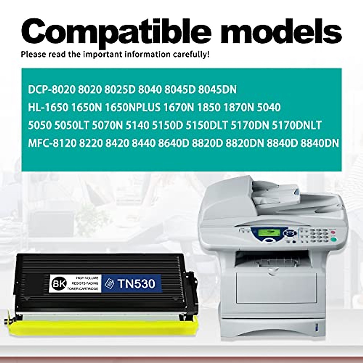 NUCA TN 530 Compatible TN-530 2-Pack TN530 Black Cartridges Replacement for Brother DCP-8020 8020 8025D 8040 8045D HL-1650 1650N 1650NPLUS 1670N 1850 Printer (3,800 Yield/Toner Cartridge)