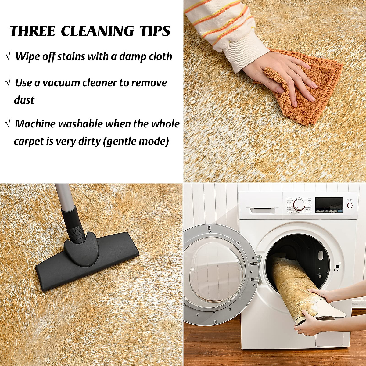 Rtizon Faux Cowhide Rug for Living Room, 2.3 x 3.6 Feet Khaki, Cow Print Skins Rug for Bedroom, Premium Faux Fur Animal Cow Hide Rugs Carpet for Western Decor