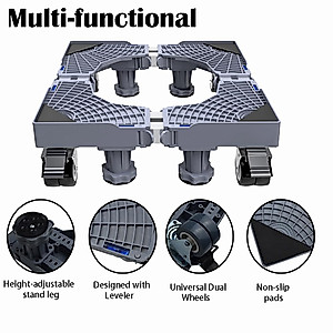 Washing Machine Stand Mini Fridge Stand Height Adjustable Washer and Dryer Pedestal Universal Stand Base with 4 Strong Heavy Duty Feet for Washing Machine Laundry and Refrigerator (Gray)