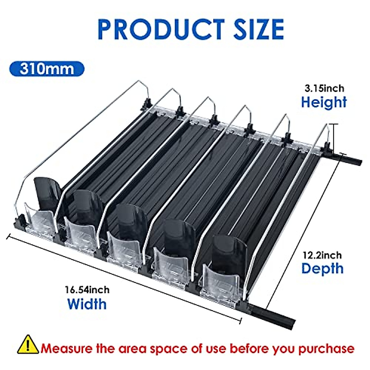 BUDO Soda Can Organizer for Refrigerator, Automatic Pusher Glide, Drink Organizer for Fridge, Bottled Water Beer Beverage Holder for Fridge Pantry Kitchen (12.2inch, 5 Rows)