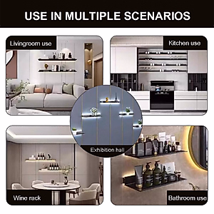 SUZEPER Floating Shelves with Led Lights,floating Display Shelf with Built-in Illuminated Led Light,metal Wall Mounted Shelves Set of 2,hanging Display Rack Wall Shelf for Livingroom Kitchen Bathroom