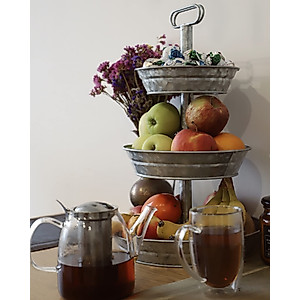 3 Tiered Serving – Galvanized Metal Tray – Balanced Structure – Multipurpose Decorative Tray by Sheff Store (3 Tier)