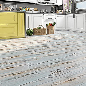FunStick 6"x36" Reclaimed Wood Peel and Stick Floor Tile Waterproof Peel and Stick Flooring Wood Planks for Walls Blue Vinyl Plank Flooring for Bedroom Bathroom Kitchen RV Laminate Flooring 5 Sheets