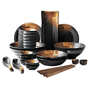GagalU Fine Dinnerware Sets,Dinner Plate Ceramics Dinnerware Set, Japanese Style 32 Pieces Plates and Bowls Sets/Matte Porcelain Dinner Set with Sushi Plate Suitable for housewarmingurant & MICR
