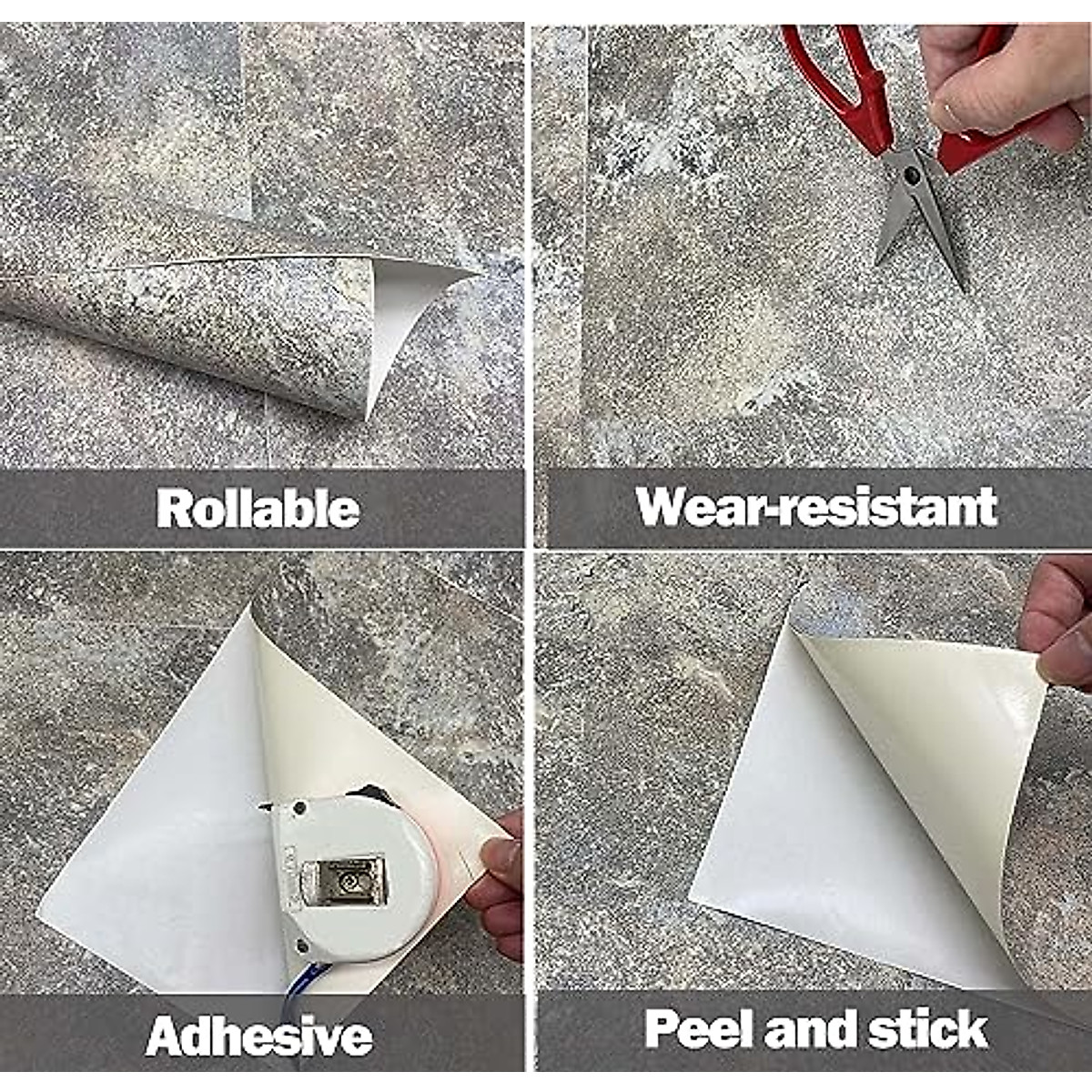 Peel and Stick Floor Tile 12Pcs Light Gray Marble Vinyl Flooring 12"x12" Durable Waterproof Non-Slip Vinyl Tiles Removable Stickers Tile for Kitchen Living Room Bedroom Bathroom