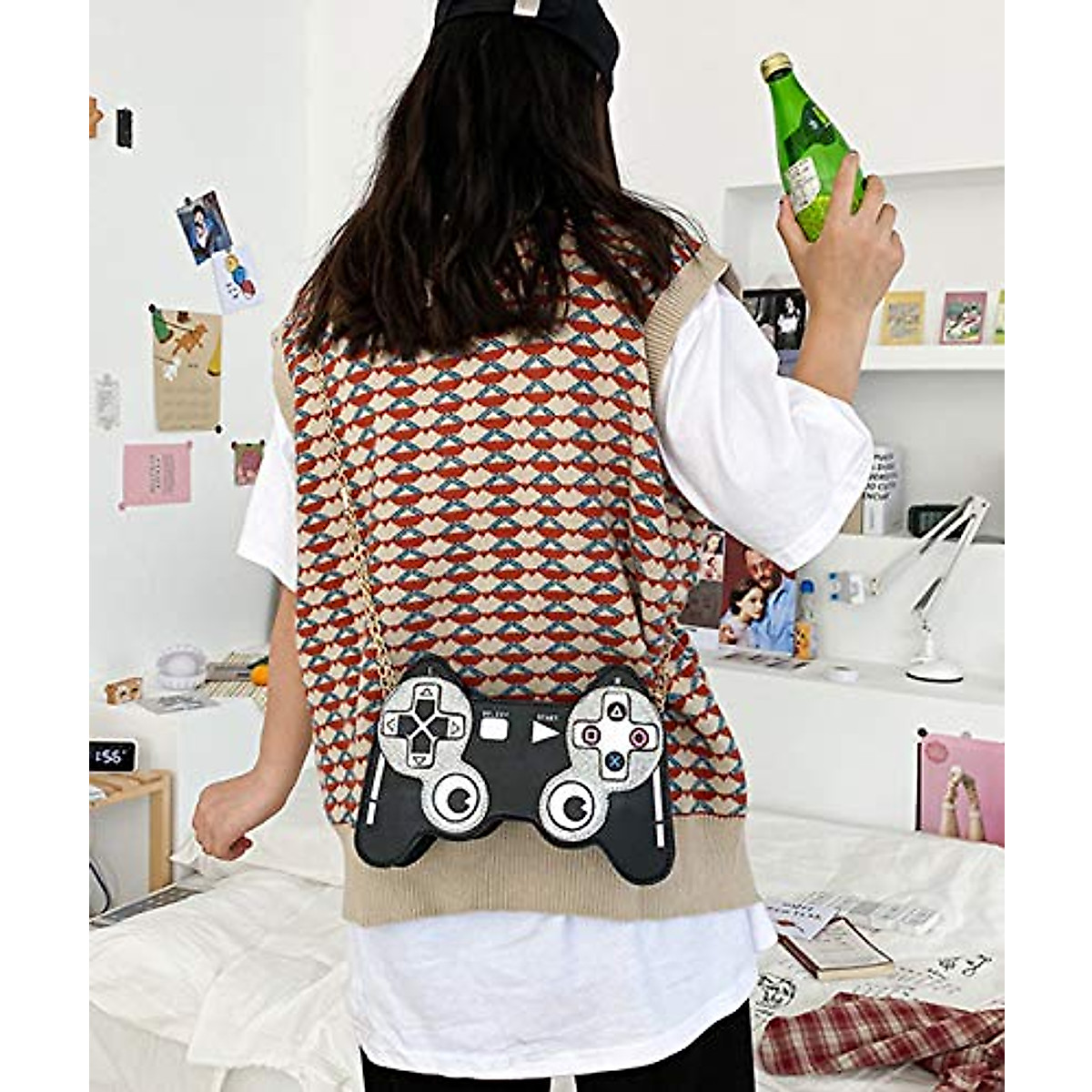 QZUnique Women Cute Gamepad Style Shoulder Handbag Zipper Crossbody Purse Messenger Bag