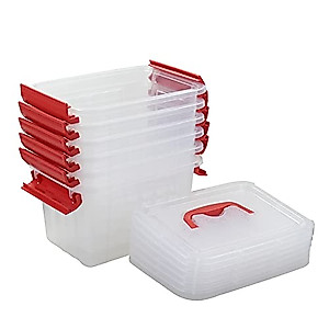 Easymanie 6 Pack 3 Qt Mini Plastic Storage Box Bin with Handle