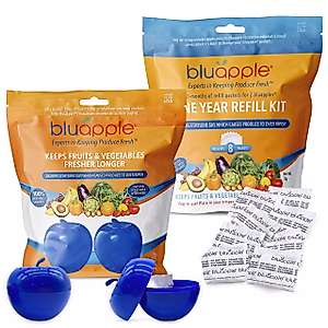 Bluapple Classic Produce Saver 15-Month Bundle, Vegetable & Fruit Fresh Produce Protector, Ethylene Gas Absorber, Food Freshness Extender, Fresh Fruit Preserver, Vegetable Saver, USA-Made BPA-Free