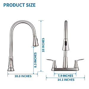 HOMELODY 2 Handles Kitchen Faucet with Pull Down Sprayer for 3 Hole Sink, 8 inch 360° Rotating Spout Centerset Kitchen Sink Faucet with Water Lines Brushed Nickel