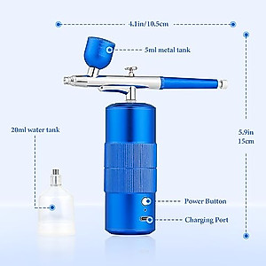 Airbrush Kit Machine with Compressor, Rechargeable Handheld Airbrush, Professional Cordless Air Brush Portable for Nail Art, Makeup, Barber, Cake Decor, Painting (Blue)