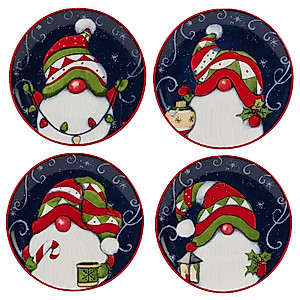 Certified International Holiday Magic Gnomes 6" Canape/Luncheon/Snack Plates, Multicolor, Small, Set of 4