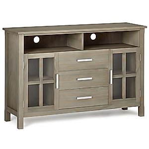 SIMPLIHOME Kitchener SOLID WOOD 53 Inch Wide Contemporary TV Media Stand in Distressed Grey for TVs up to 60 Inches, For the Living Room and Entertainment Center