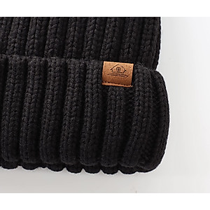 Home Prefer Men's Winter Hats Acrylic Knit Beanie Watch Cap Cold Weather Snow Ski Beanie Hat with Lining Black