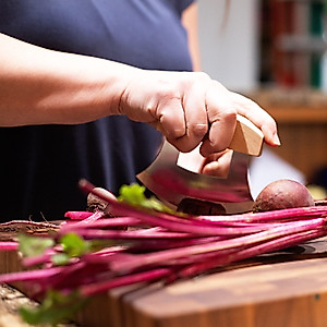 Lehman's ULU Crescent Rocker Knife, 6 inch Curved Stainless Steel Blade Chops and Minces Salad, Fruit, Vegetables and Herbs