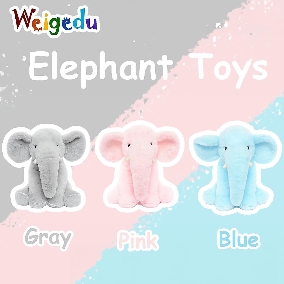 WEIGEDU 13" Gray Elephant Stuffed Animal - Plush Toy for Boys, Girls, Kids, Baby Shower, Bedtime, Birthday