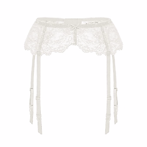 Confonze Women Lace Garter Belt Sexy Suspender Belts for Thigh High Stockings (Large, Creamy White)