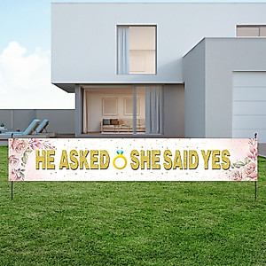 Helewilk He Asked She Said Yes Banner/Large Wedding Engagement Party Decoration Banner/Bridal Shower Yard Sign Backdrop Decor/Wedding Party Supplies Ideas and Gifts