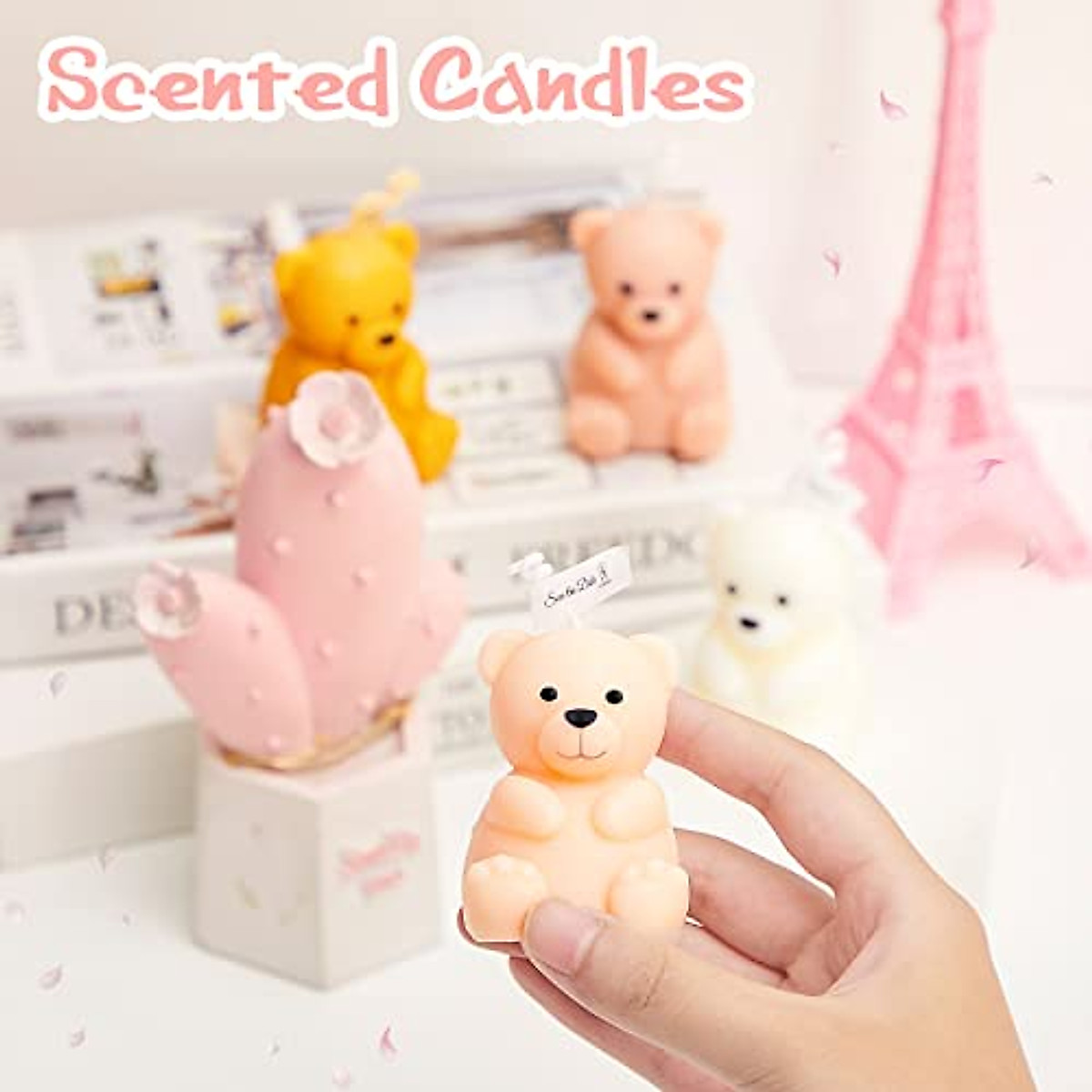 4 Pcs Bear Scented Candle Soy Wax Cute Baby Shower Candles Bear Candle Handmade Decorative Aesthetic Candles for Home Bedroom Bathroom Wedding Gift Baby Shower Favor Birthday Supplies, 4 Colors