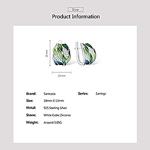 Santuzza 925 Sterling Silver Bamboo Leaves Dangle Earrings Cubic Zirconia Handmade Enamel Leaf Pattern Nature Earrings for Women
