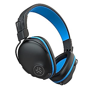 JLab JBuddies Pro Wireless Over-Ear Kids Headphones | 35+ Hour Battery Life | Built-in Volume Regulators for Safety | Share Mode | Folding | Adjustable | Noise Isolation | with Mic | Blue