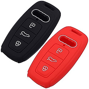 Lcyam 3 Button Key Fob Cover Silicone Case Compatible with 2019 2020 A6 E-Tron Audi A6L A8L A6 A7 A8 Q8 (Black Red)