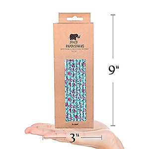 75-Pack Biodegradable Floral Paper Straws - Pink, Blue, Yellow - Vintage Flower & Rose Design - Eco-Friendly Disposable Straws for Parties by JPACO