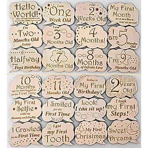 Heart's Sign 24 Designs Monthly Baby Milestone Cards - Baby Monthly Milestone Wood Discs | Baby Months Signs | Baby Milestone Discs | Baby Photo Props