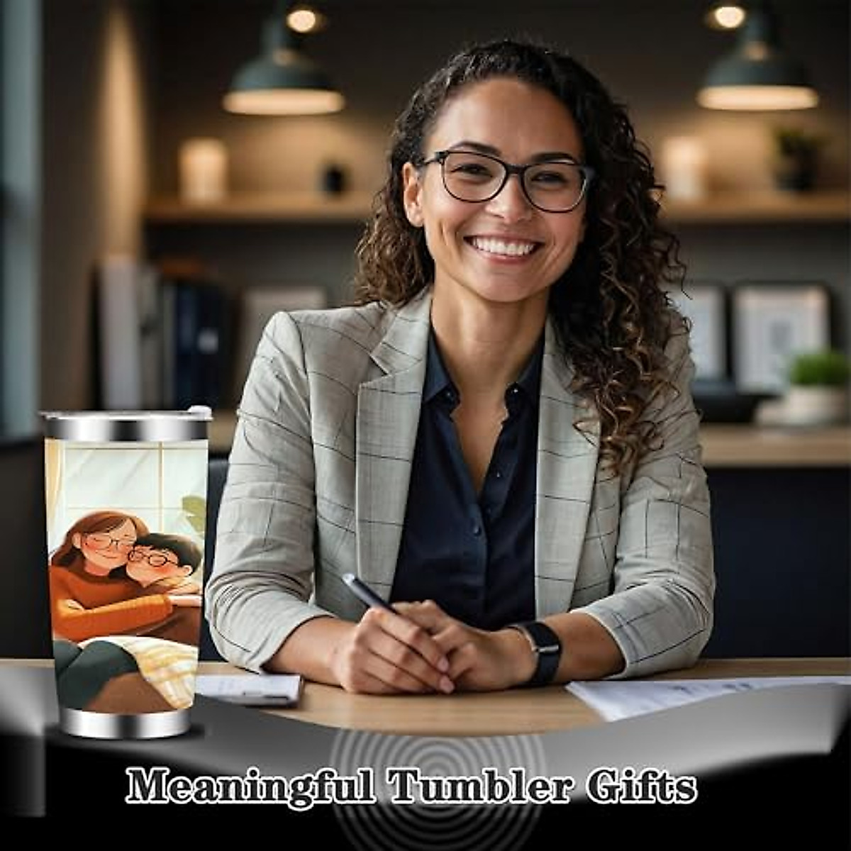 FOCIUZTA 20oz Warm Illustration Hugging Scene Tumbler with lid, Travel Coffee Cup, Ideal for Easter, Mother Day, and birthday gifts