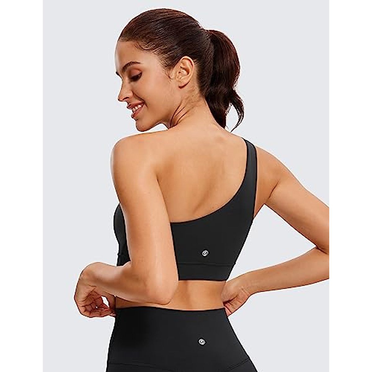 CRZ YOGA Butterluxe Womens One Shoulder Sports Bra - Sleeveless One Strap Low Impact Asymmetrical Workout Yoga Bra Black Medium