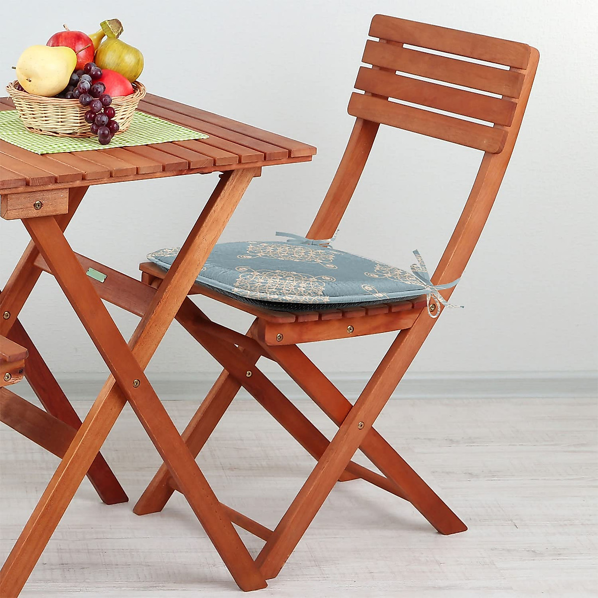 Ambesonne Pearls Chair Seating Cushion Set of 6, Abstract Swirled and Curved Lines Symmetrical Design Elements Vintage Royal, Anti-Slip Seat Padding for Kitchen & Patio, 16"x16", Pale Slate Blue Tan