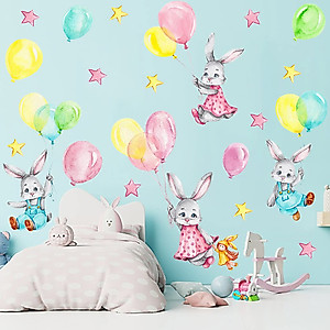 SITAKE Wall Stickers for Kids, Cute Bunny and Balloon Wall Decals, Animal Wall Stickers and Murals, Rabbit Wall Stickers for Girls' Bedroom Nursery Living Room Playroom (Bunny Balloon)