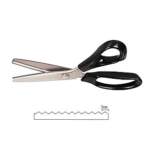 Professional Pinking Shears, Comfort Grip Handle Stainless Steel Dressmaking Scissors Sewing Art Craft Cut Tool, Serrated and Scalloped Blade Cutting Scissor for Fabric Decoration (Serrated 3mm)