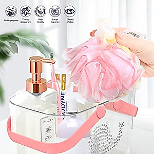 FODIENS 2 Pack Plastic Shower Caddy Basket, Portable Shower Caddy Tote Storage Basket with Colorful Handles, Clear Toiletry Organizer Bin for Bathroom Kitchen College Dorm (White+Pink)