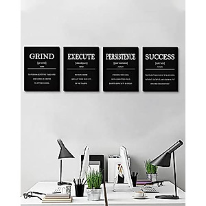 Inspirational Office Canvas Wall Art with Wooden Frames | Motivational Wall Decor for Office | Positive Affirmations Quotes Wall Art for Living Room | Encouraging Posters for Bedroom | Sayings for Wall Decor | 8” x10” x4 PCS (Wood Frames)