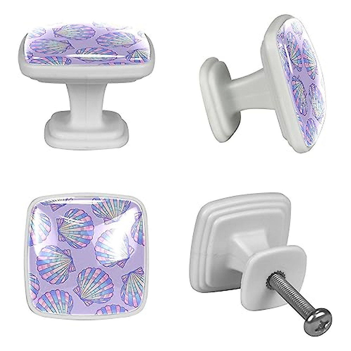 4 Pcs Beautiful Rainbow Peal Shell Crystal Glass Drawer Knob Pull Handle Ergonomic 30mm Fluorescence Furniture Cabinet Handle for Kitchen Dresser Cupboard Wardrob