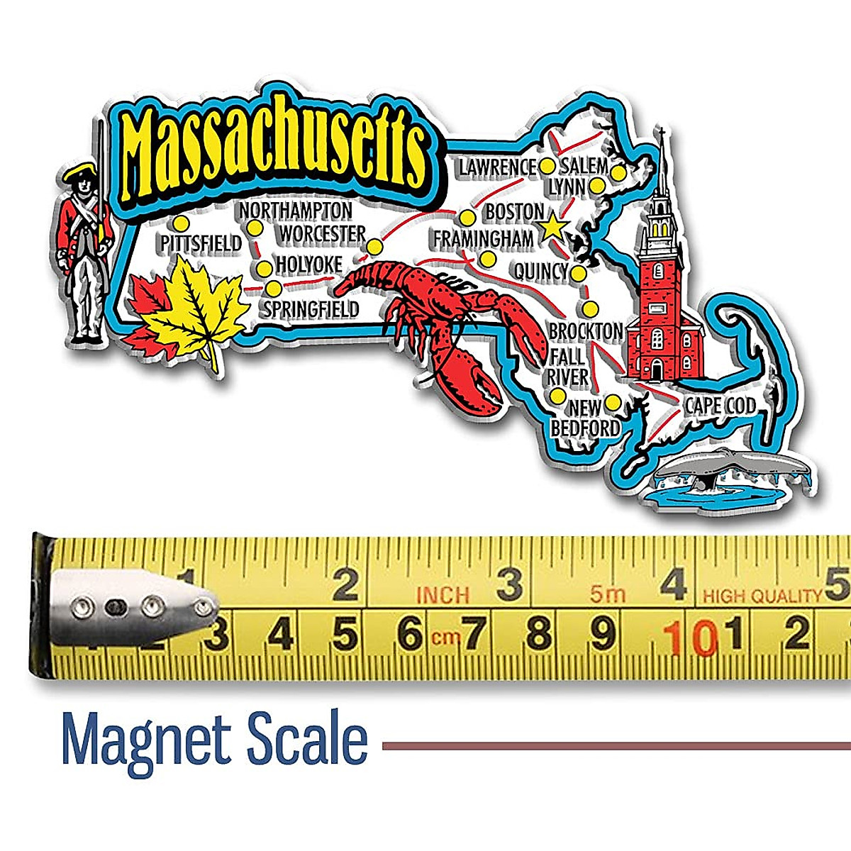 Massachusetts Jumbo State Magnet by Classic Magnets, 4.8" x 2.8", Collectible Souvenirs Made in The USA