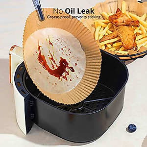 TEMOLA 50PCS Air Fryer Disposable Paper Liner, Non-Stick Air Fryer Paper Liners Round Food Grade Baking Paper, Grease Water Proof Parchment Paper for Air Fryer Cooking Roasting Microwave Frying Pan