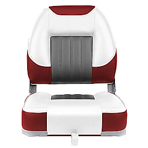 XGEAR Deluxe Low Back Boat Seat, Fold-Down Fishing Boat Seat (2 Seats) (White/Grey/Red)