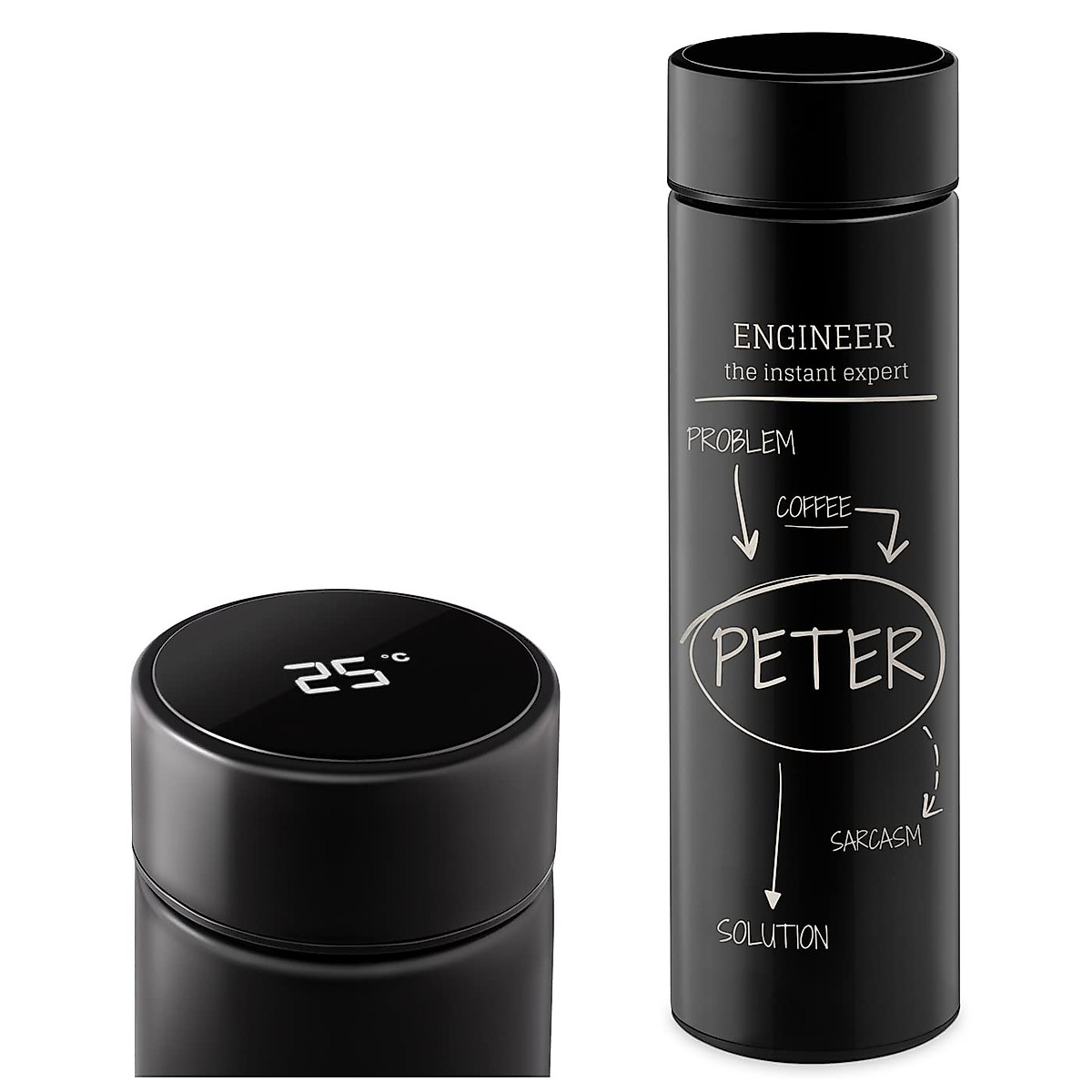 Maverton Travel Mug with engraving for man - 15,2 fl oz flask for him - Removable tea infuser - Lightweight design - LED Display - For Birthday - Personalized gadget for traveler - engineer