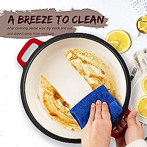 Overmont 2 in 1 Enameled Cast Iron Dutch Oven with Skillet Lid & Cookbook for Induction, Electric, Grill, Stovetop, Bread Baking (5 Quart)