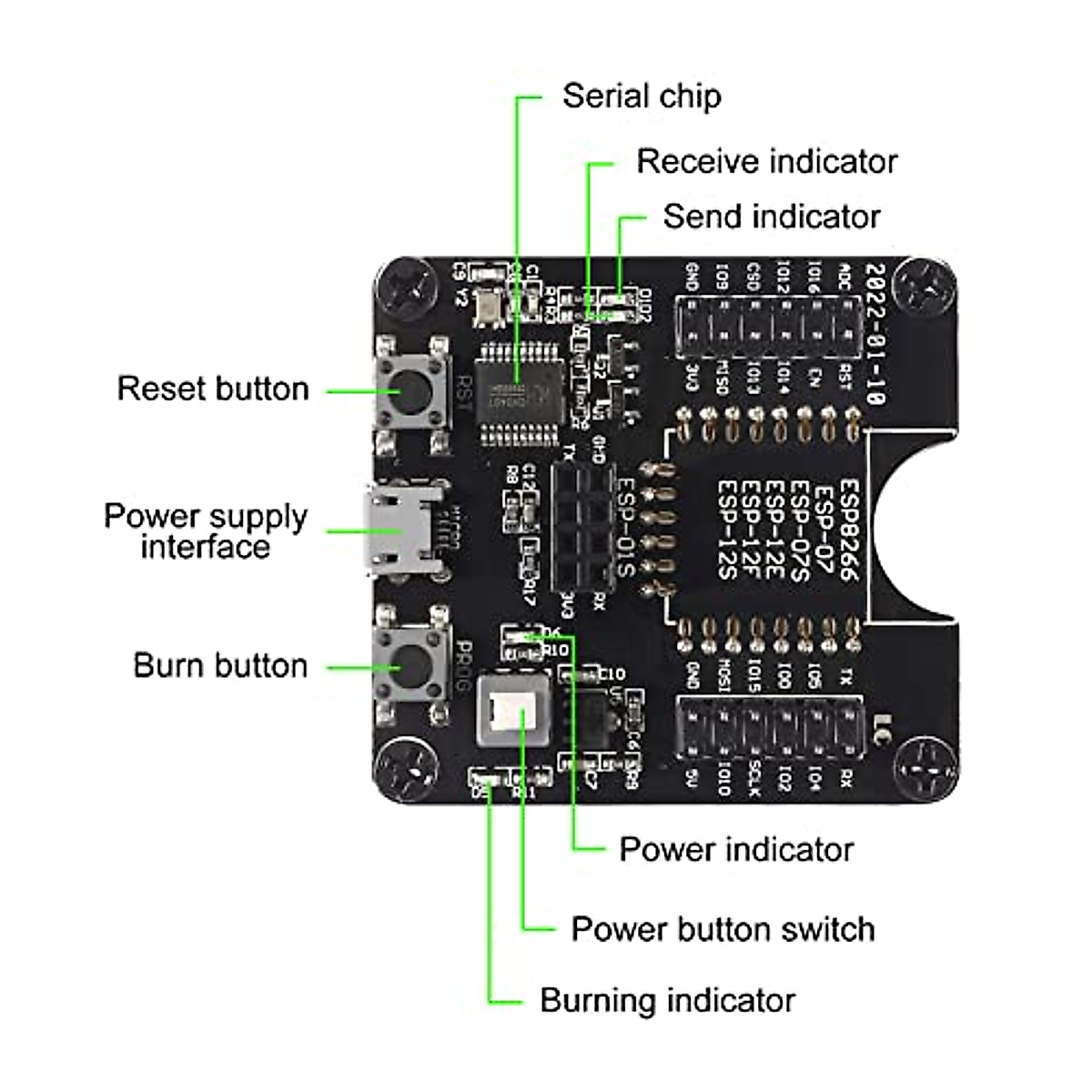 DORHEA ESP8266 Code Burner Firmware Downloader Flash Download Tool Test Board + 5PCS ESP-12F ESP12F WiFi Module Compatible with Wireless Transmission Serial Transceiver Receiver