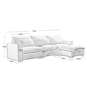 Wrofly Modular Sectional Sofa with Storage Ottoman, 122" Comfy Corduroy Deep Seat 3 Seater Cloud Couch, Modern Oversized L Shaped Sleeper Sofa Set for Living Room Apartment Office, Brown