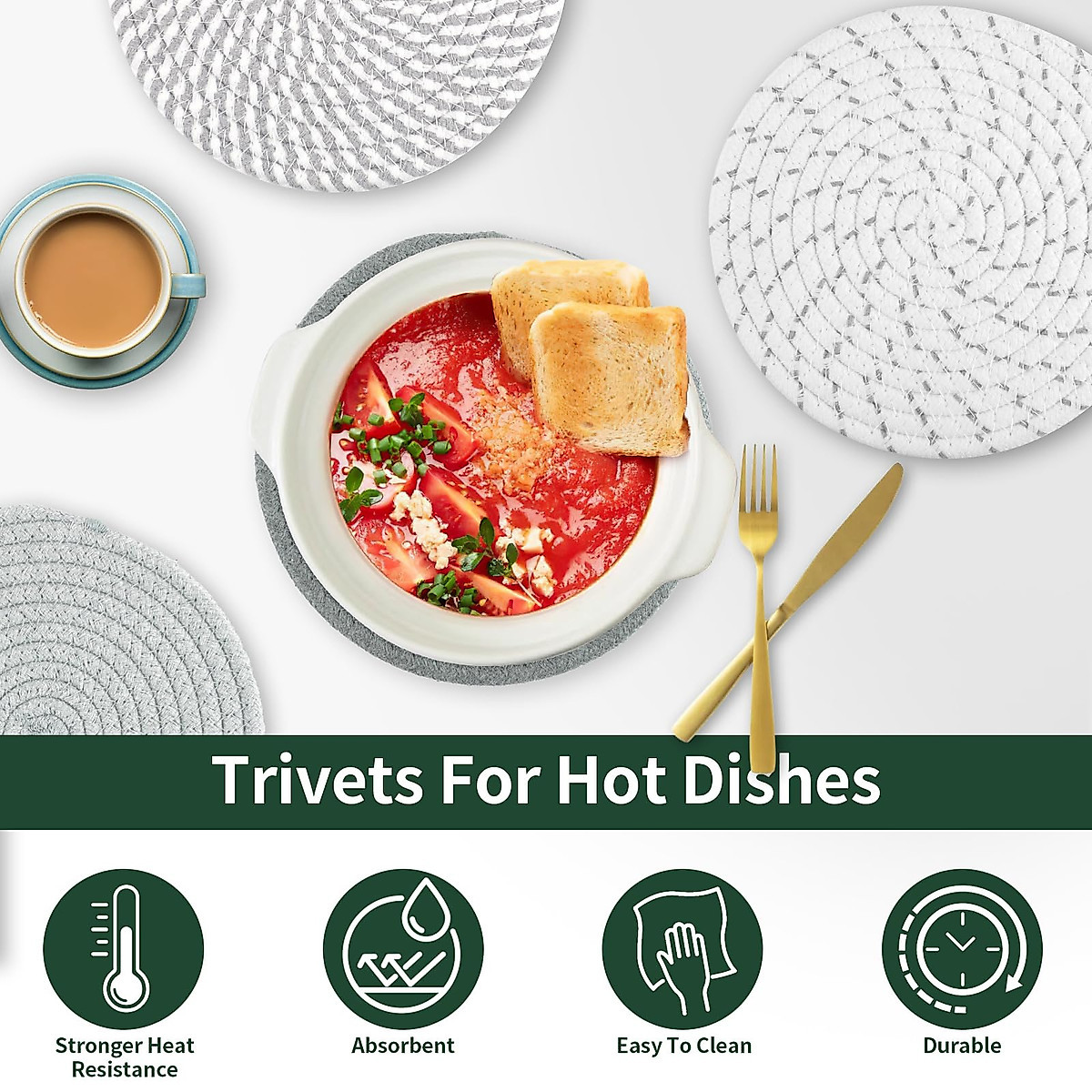 Trivets for Hot Dishes, 7 Inch Trivets for Hot Pots and Pans, 4 Pack Hot Pots and Pans Pad, Pot Holders for Cooking and Baking, Potholders Set Kitchen Essentials for New Home