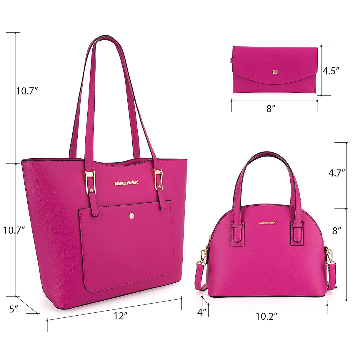 Montana West 3PCS Purses for Women Tote Bag and Wallet Set Shoulder Satchel Crossbody Bags Leather Handbag for Gift Travel Casual Work MWC3-201HPK