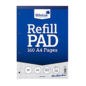 Silvine A4 Refill Pad - Ruled 5mm Squares, 160 Pages of 75gsm Paper. Ref A4RPX (210 x 297mm)