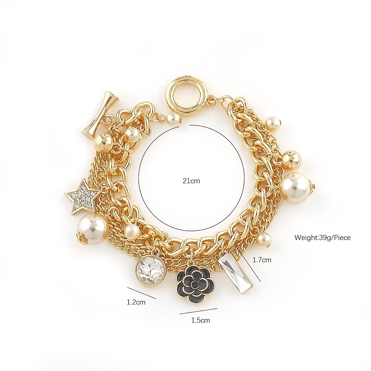 Fashion Jewelry designer inspired statement gold tone chain boho chic charm bracelet for women (Clover)