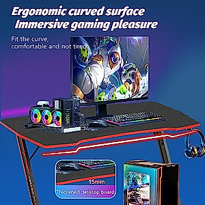 BestOffice Computer Desk Z Shaped Workstation Ergonomic Table with Headphone Hook for Game Players (39inch, RED)